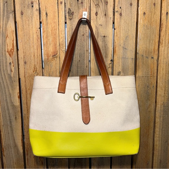 Fossil | Bags | Fossil Canvas Bag With Leather Trim | Poshmark